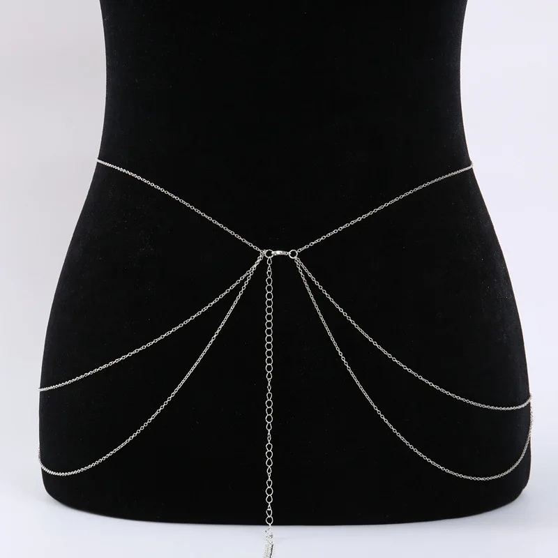 Fashion Metal Moon Tassel Pendant Waist Chain Vintage Sexy Bikini Beach