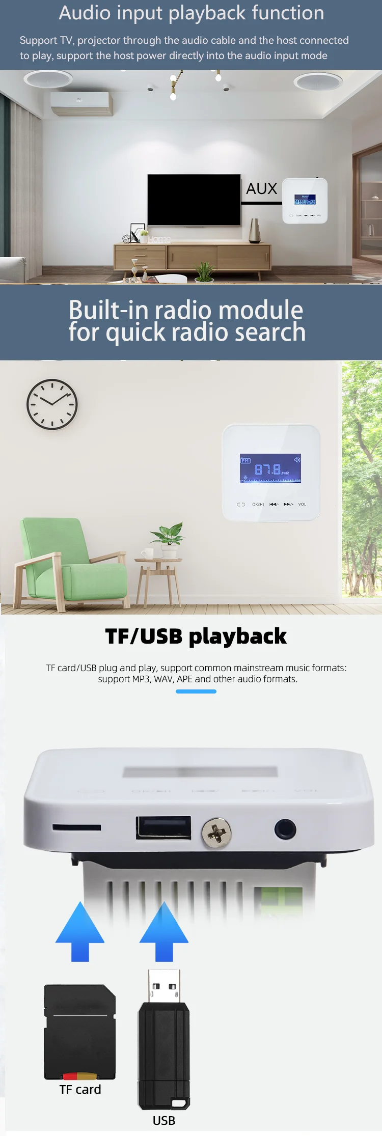 Smart Home Waterproof In-Wall Audio Volume Control 25W X 2CH Amplifier ...