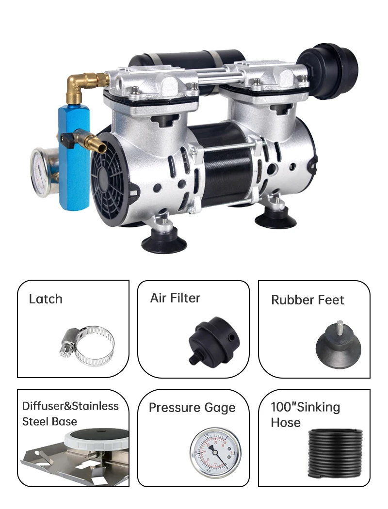 Oil Free Solar Aeration Compressor 24v Small Portable Pond Aeration ...