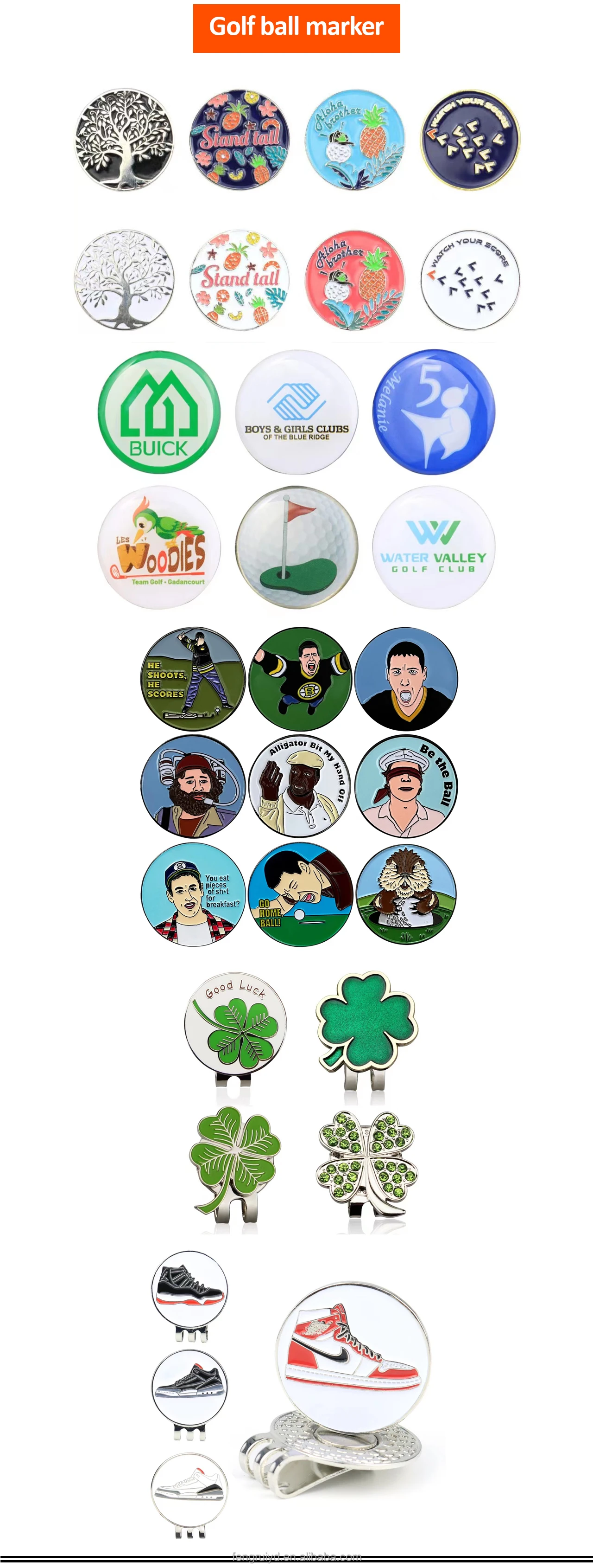 Popular Design One Putt Golf Ball Marker Custom Logo With Hat Clips ...