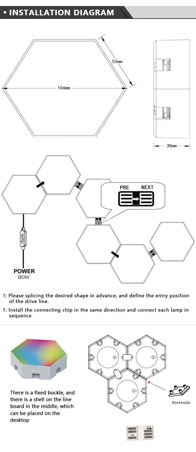 Custom Diy Mood Hexagon Led Lights Magnetic Remote Control Smart Home ...
