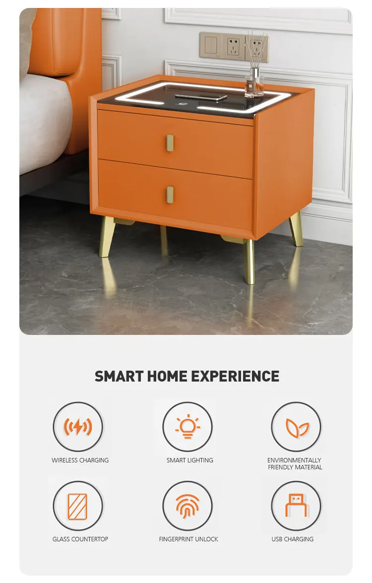 Modern Luxury Leather Bedside Smart Table Accessories Smart Bedside ...
