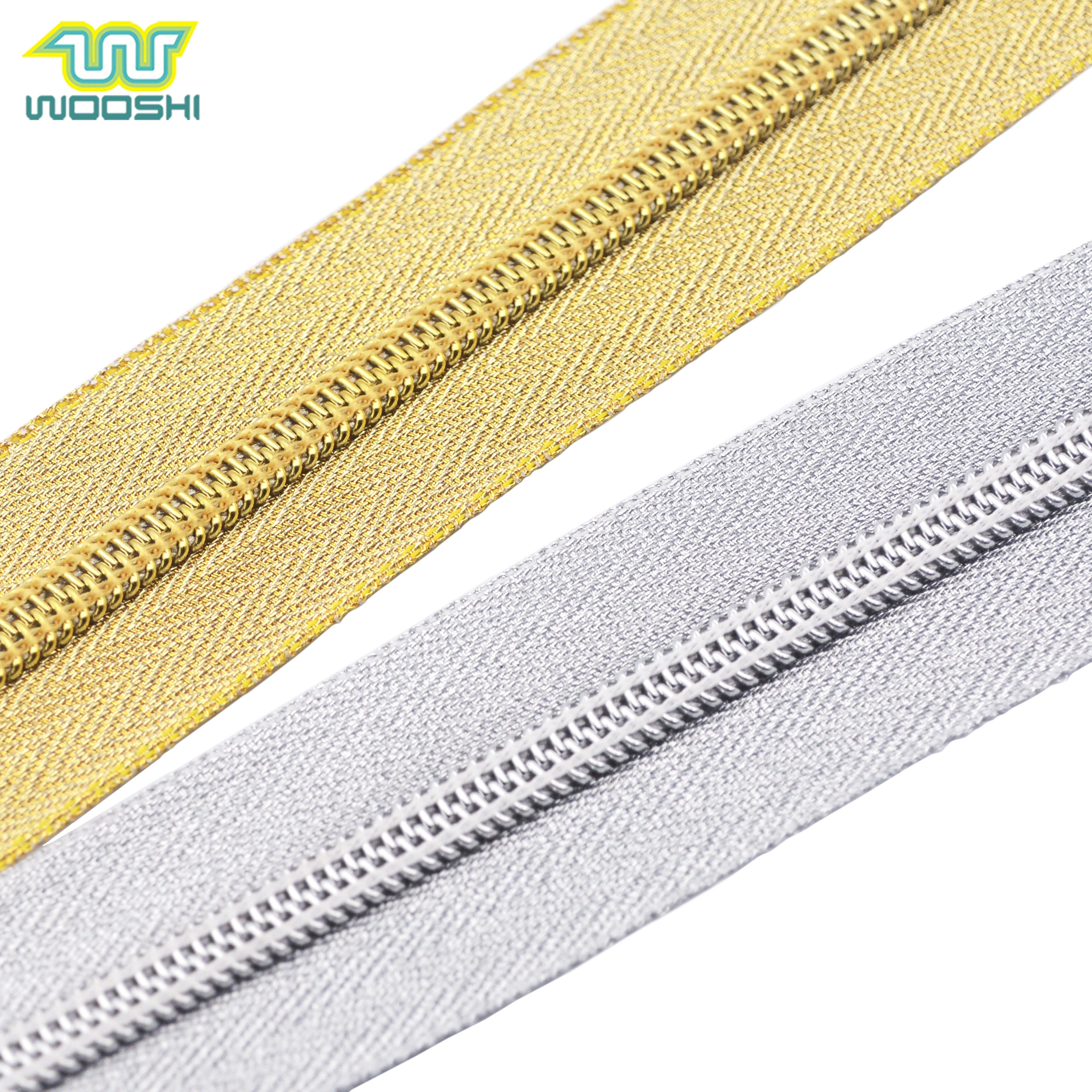 Luggage Coil Zipper Garment Shoes Glittery Light Gold Tape Zipper For ...