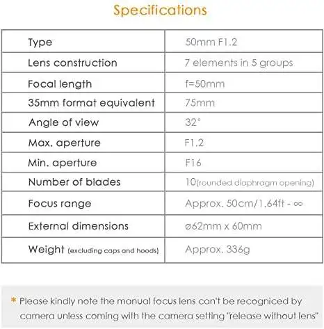 TTartisan APS-C 50mm F1.2 Compatible with Canon EOS-M Camera Black Half ...