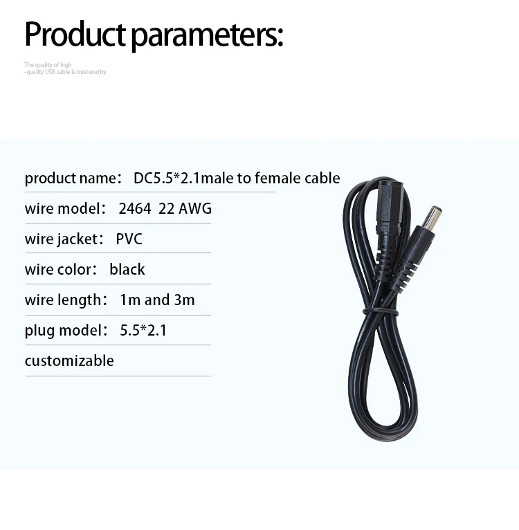 12v Dc 5.5*2.1 Mm Male To Female Round Plug 5521 Connector 1m Dc Router ...