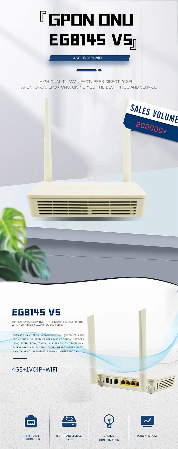 Eg8145v5 Gpon Epon Xpon 4ge 2.4g 5g Wifi Ftth Onu Factory Price - Buy ...