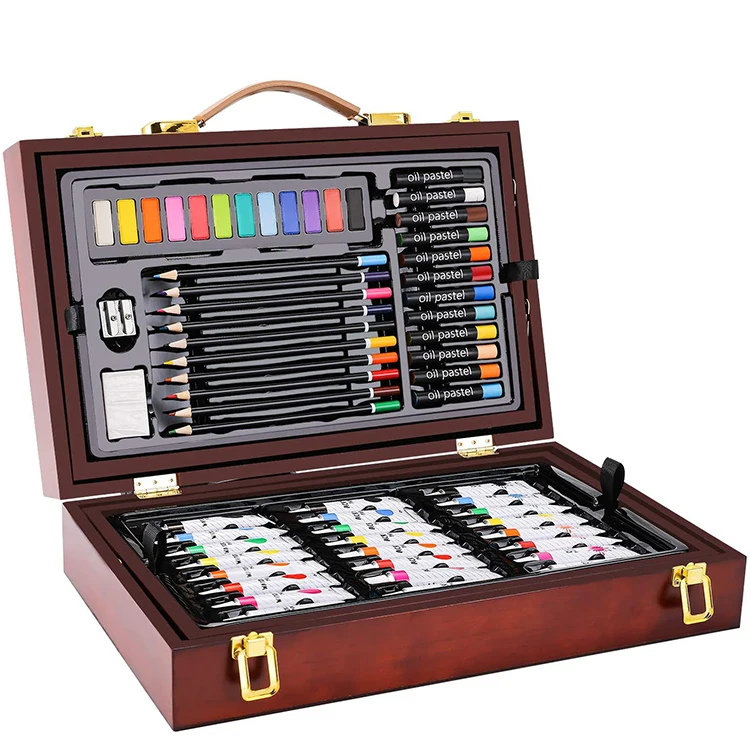 Deluxe Art Set In Wooden Case With Soft & Oil Pastels Acrylic ...