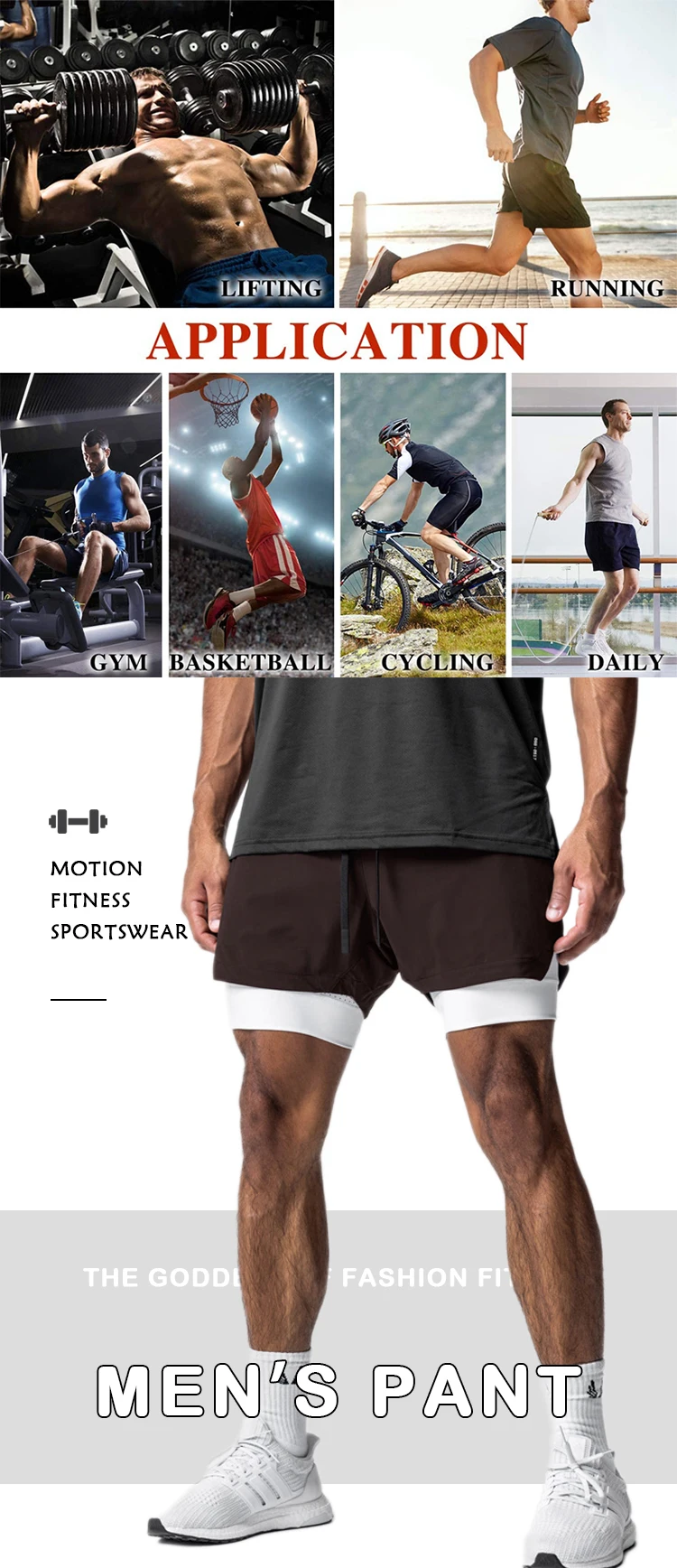 Men 2 in 1 Double Layer Quick Dry Running Short Pants Gym Fitness ...