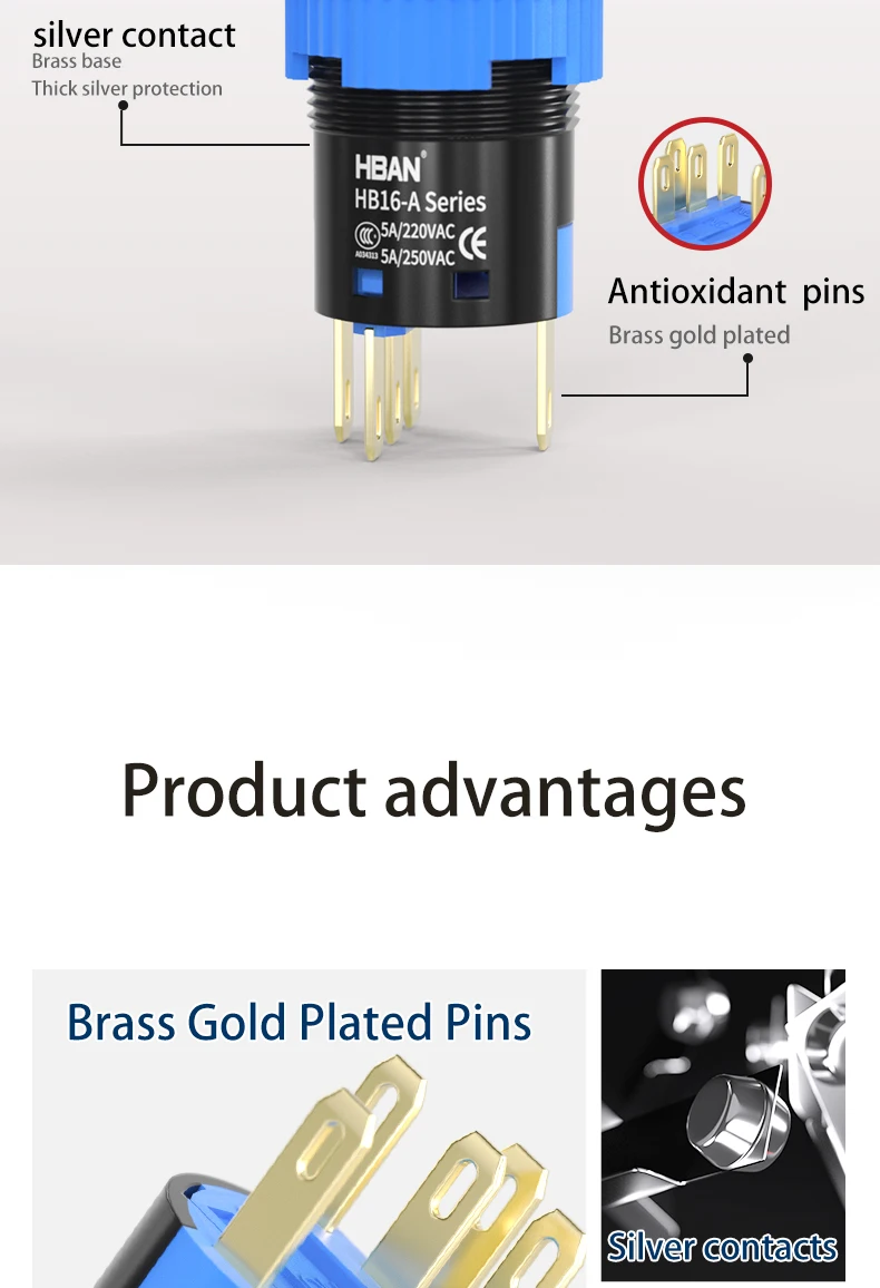 HBAN 24v 16mm Round Head 1NO1NC Illuminated Push Button Switch
