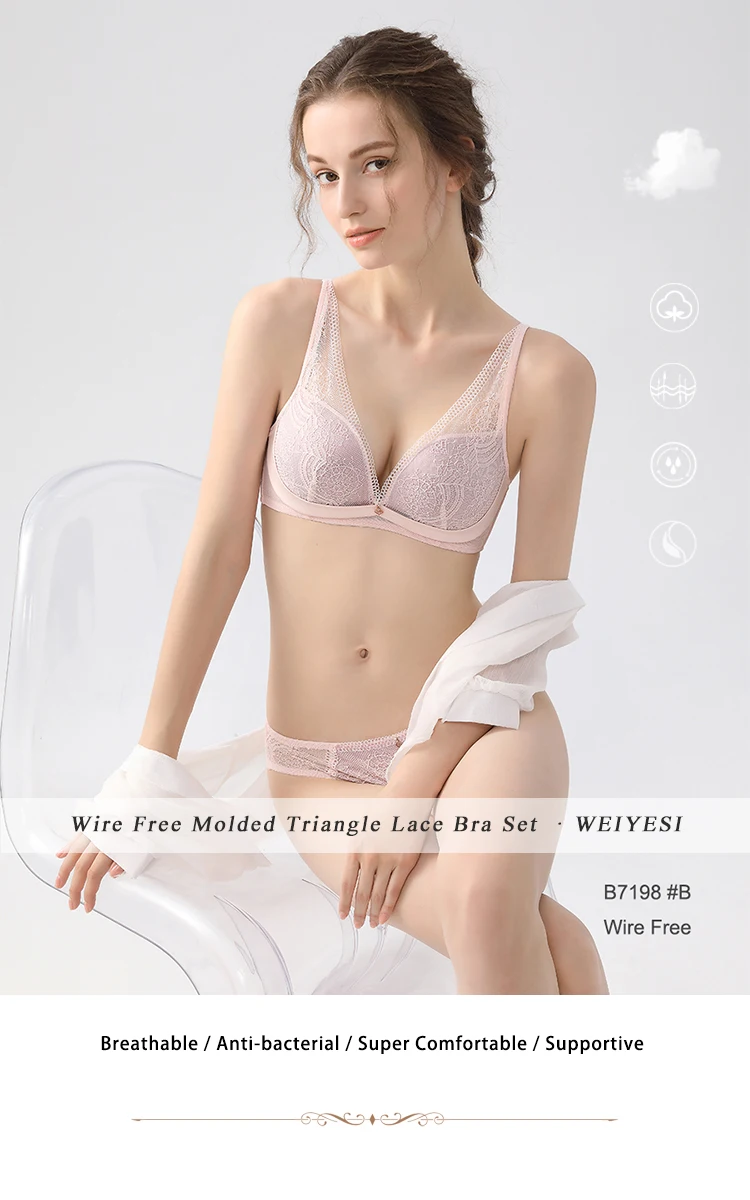 Weiyesi 2024 Laced Bra Non Wire Beautiful Contrast Lace Silk Mesh Sexy Lady Bra Panty Girls Crop ...