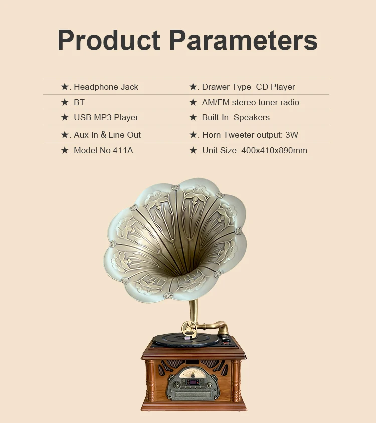 Best Sound Gramophone Antique Wood Phonograph Stereo Speakers Player ...