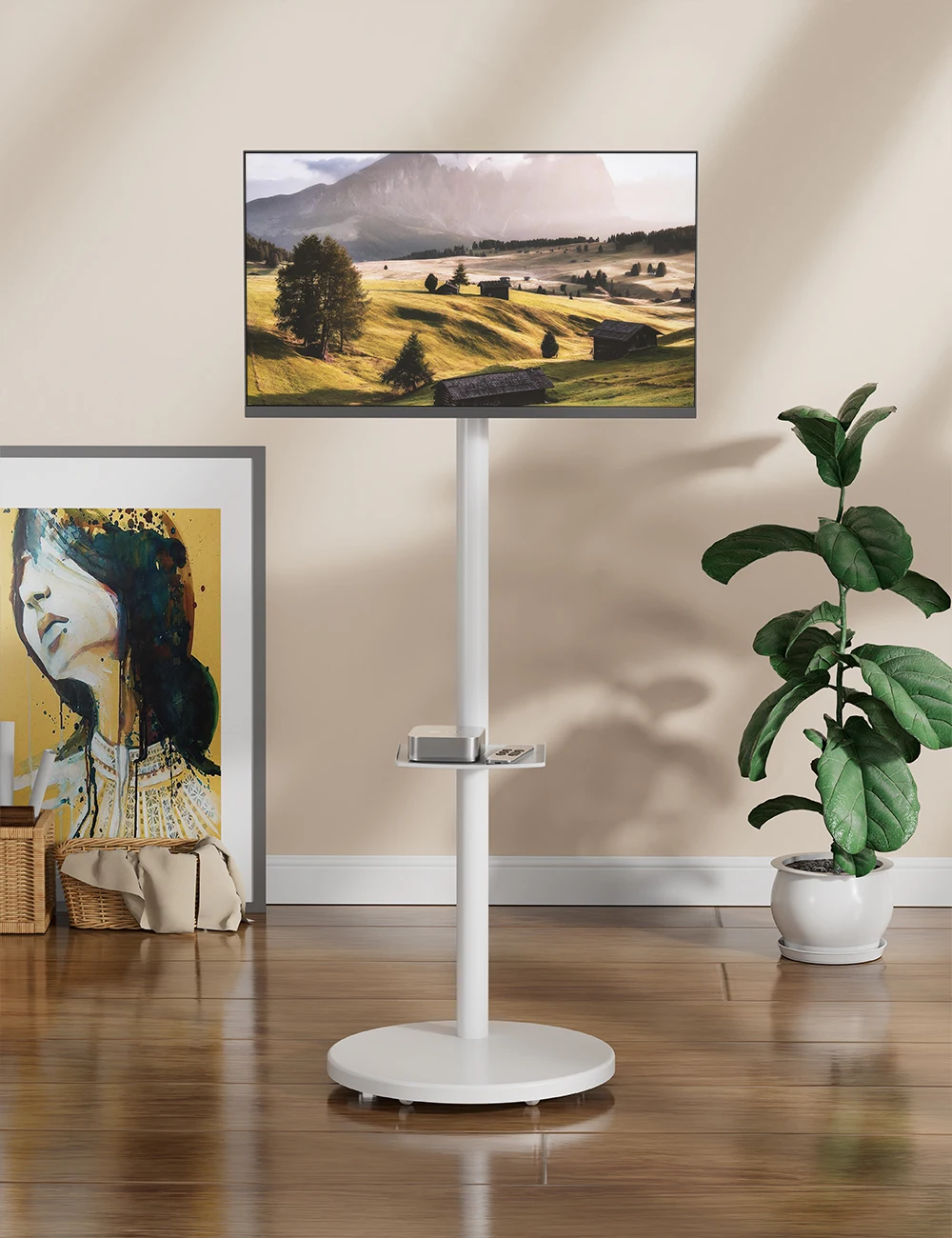 Modern Black Mobile Rotate Swivel TV Floor Stand Artistic