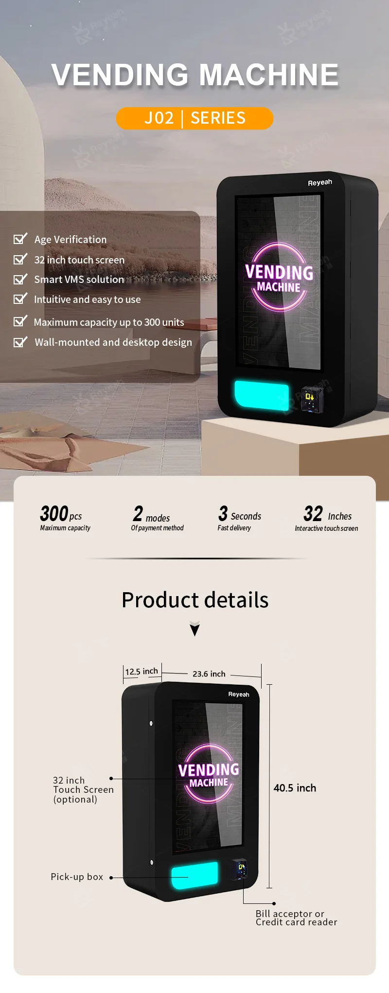 Lcd Touch Screen Vending Machine Coins Qr Code Id Card Reader 18 Age ...