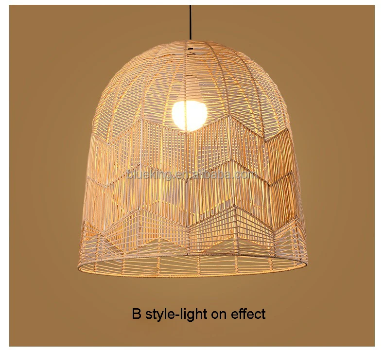 Vintage Bamboo Wicker Rattan Wave Shade Pendant Light