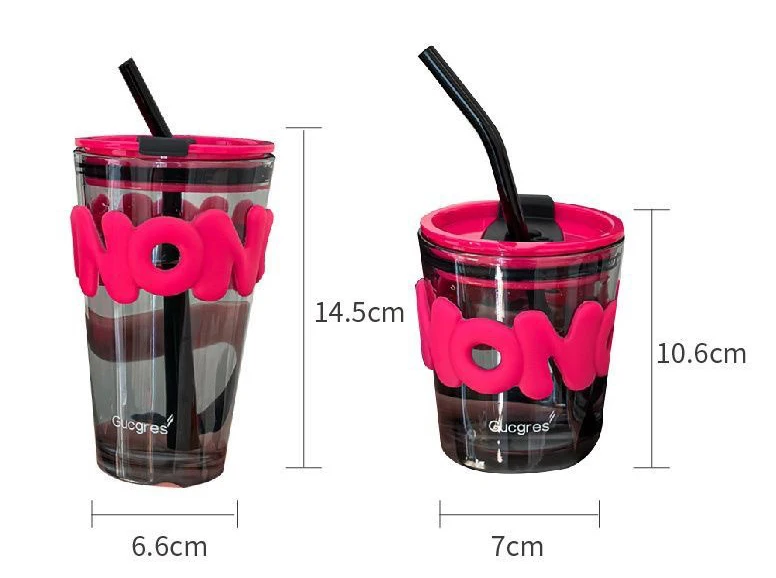 350/450ml Glass Cups with Graduated Straw - Perfect Gift