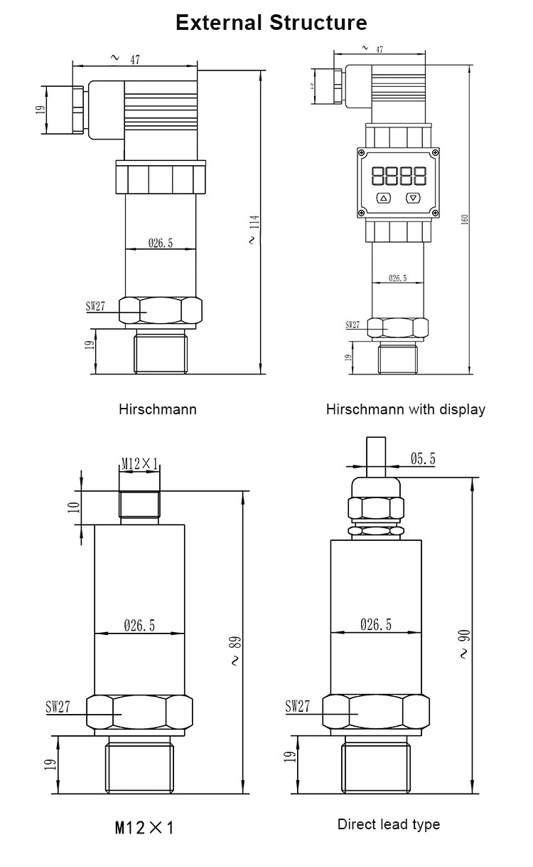 Piezoresistive Pressure Transducer 4-20ma Output M12*1 Silicon Pressure ...