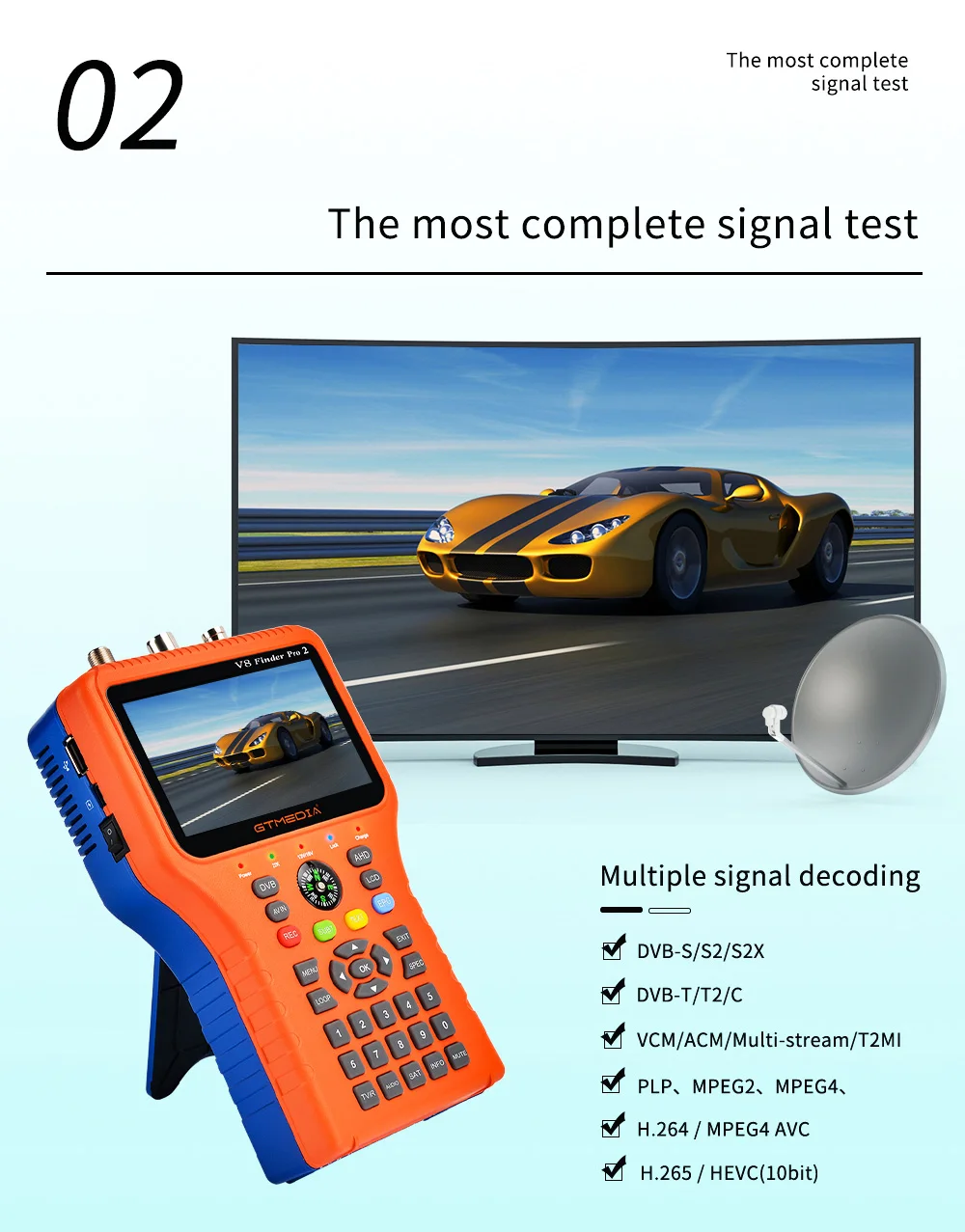 V8 Pro Digital Satellite TV Dish Meter Finder for EU US UK