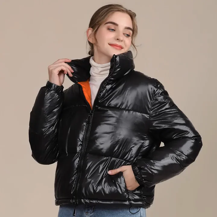 Custom Faux Leather Cropped Jacket Polish Women Bubble Coat For Autumn ...