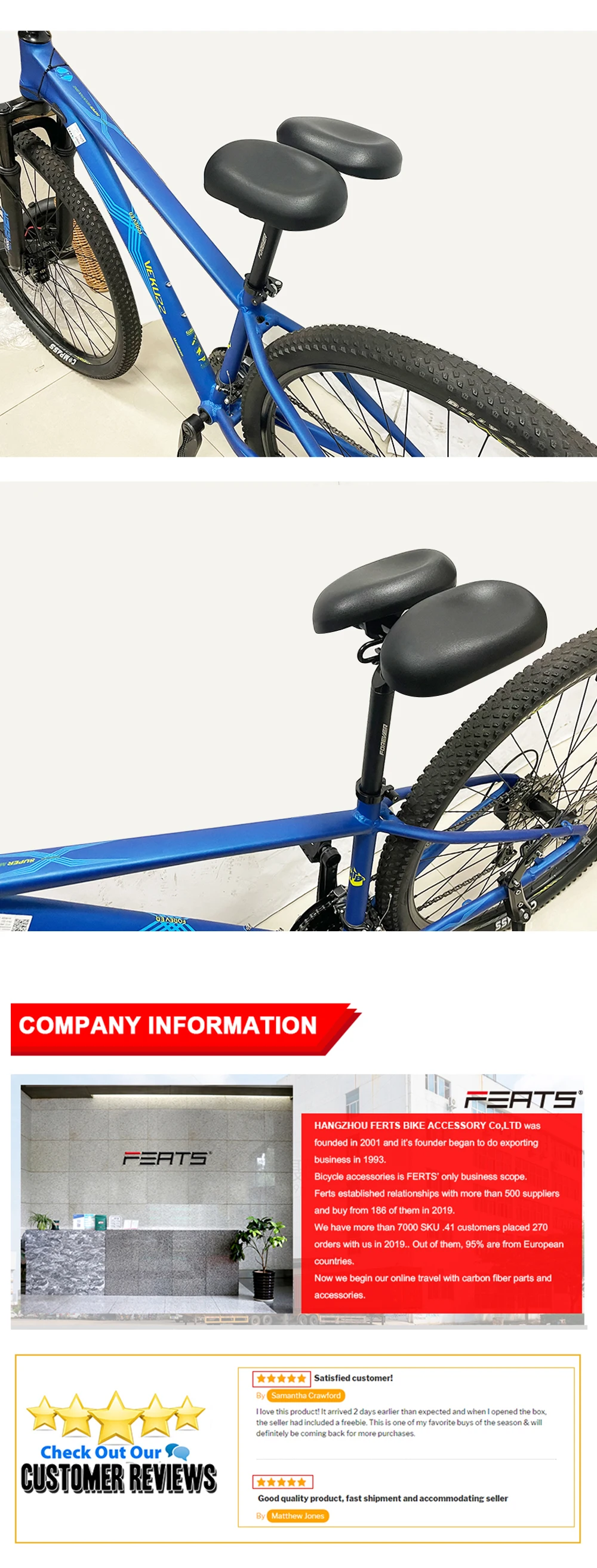 FERTS Two-seat Large Wide Ergonomic Bicycle Cushion Bike Seat Bicycle ...