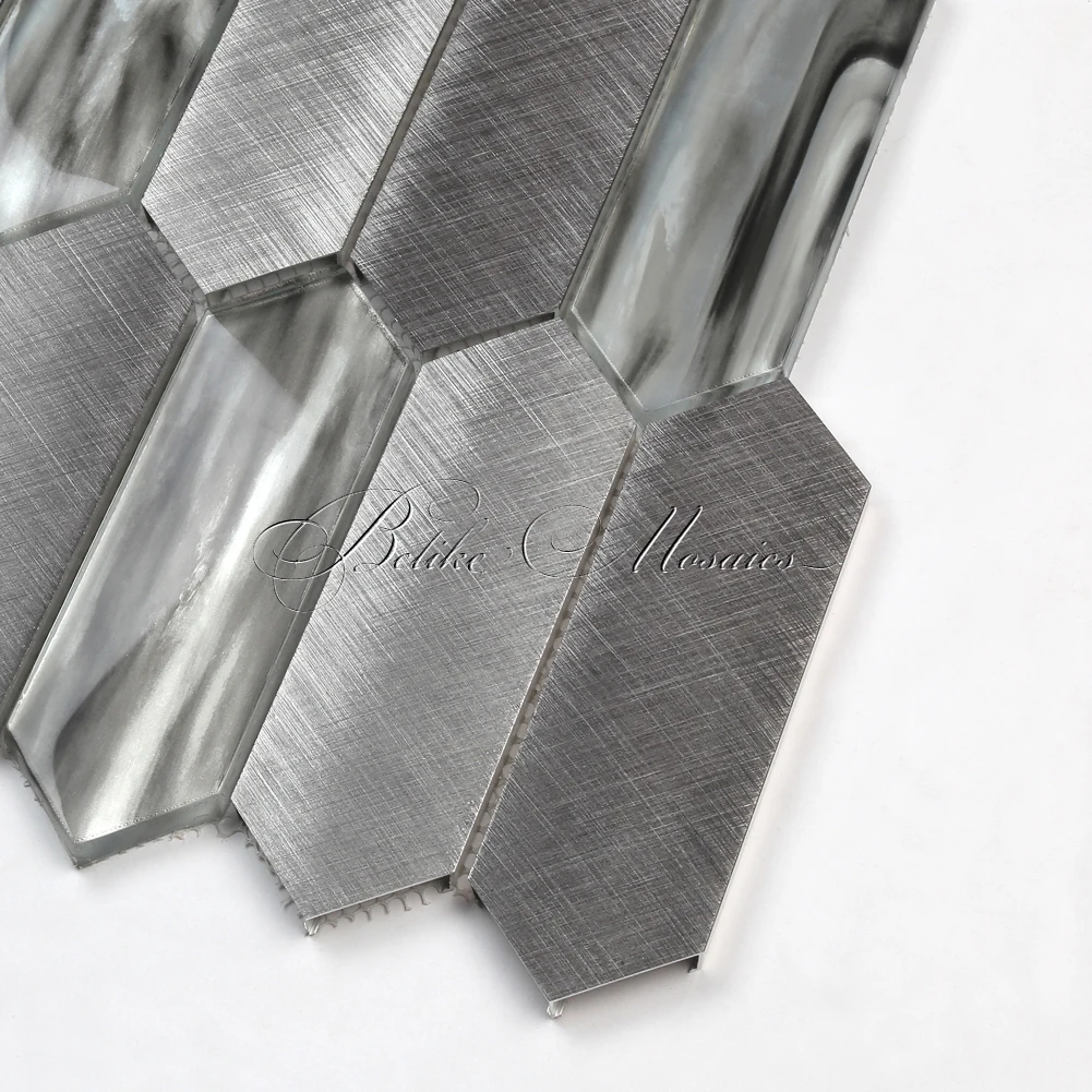 Modern Elongated Hexagon Glass Mosaic Tile Wall Covering Home Decor ...