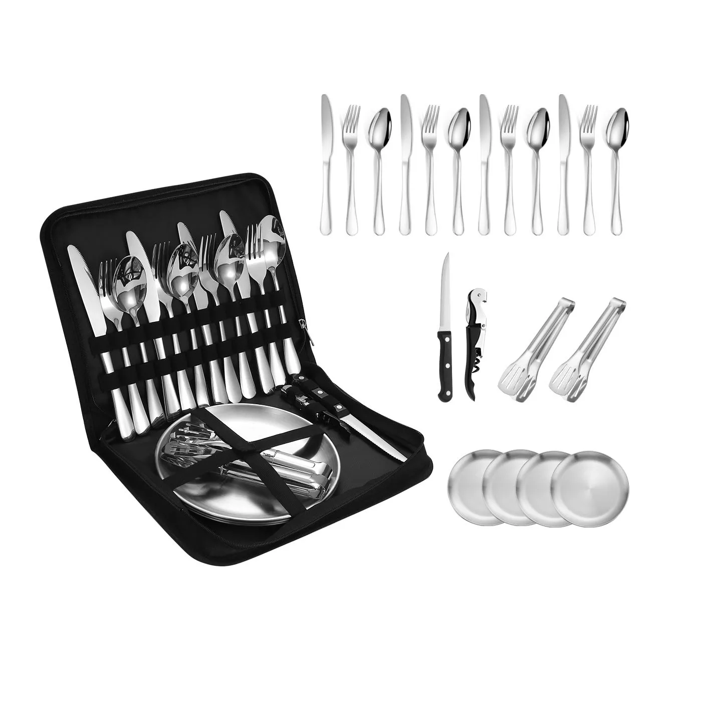 Stainless steel outdoor tableware set camping picnic Western meal ...