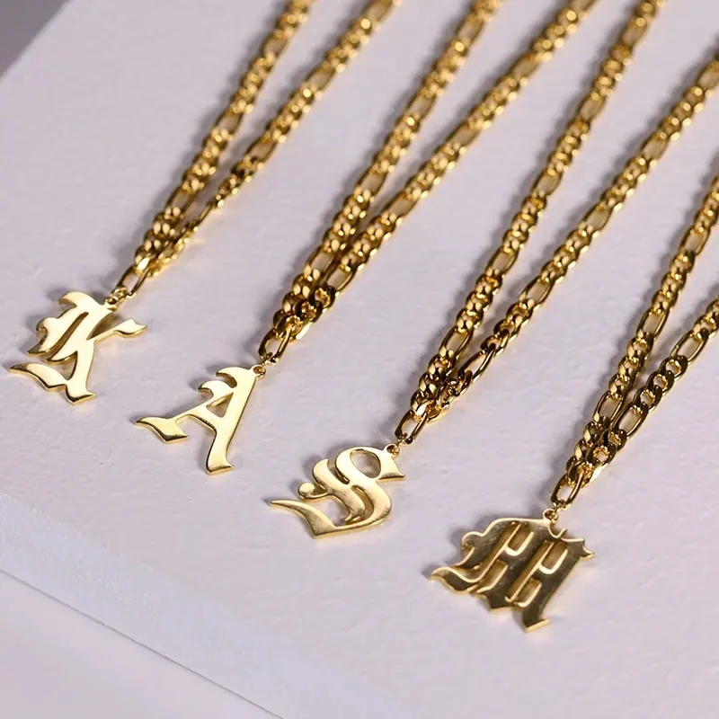 Custom Old English Font Initial Letter Necklace - 18K Gold PVD ...