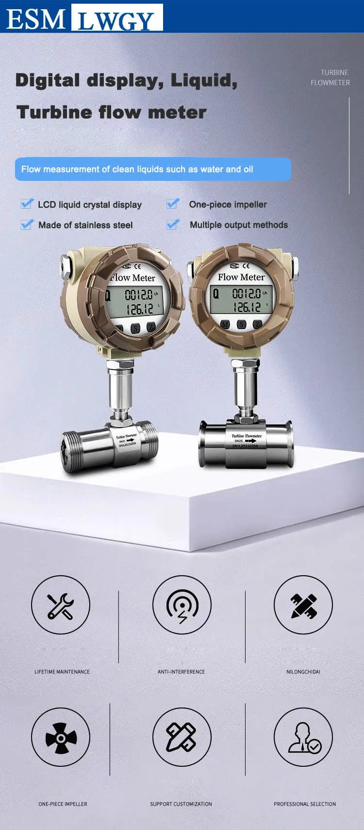 Rs485 Output Electronic Digital Turbine Water Flow Meter,Threaded,Flange,Clamp Installation ...