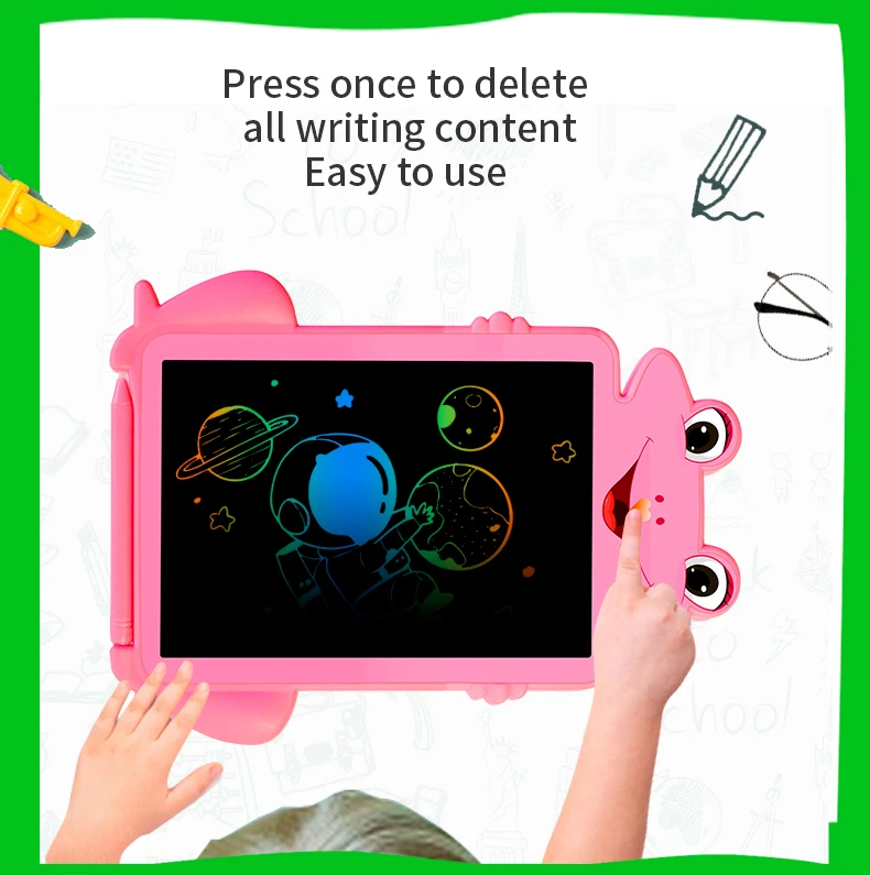 Kids Lcd Drawing Board Cartoon Frog Shape 8.5inch Colorful Writing ...