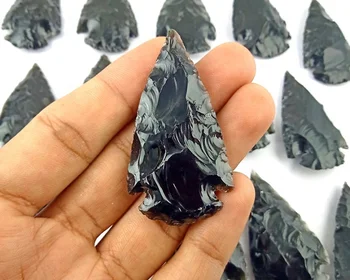Black Obsidian Arrowhead Shape Handmade Carved Crystal Crescent Arrow ...
