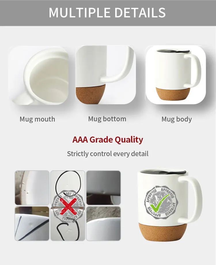 Custom Nordic Matte Black Ceramic Mug Cork Base Coffee Mug With Lid ...