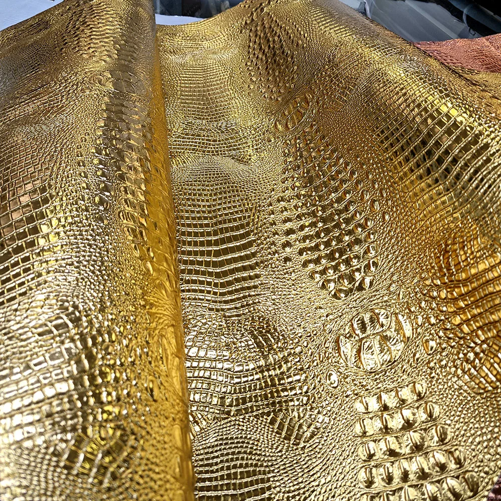 Metallic Genuine crocodile Embossed Leather alligator Pattern Cow Skin ...
