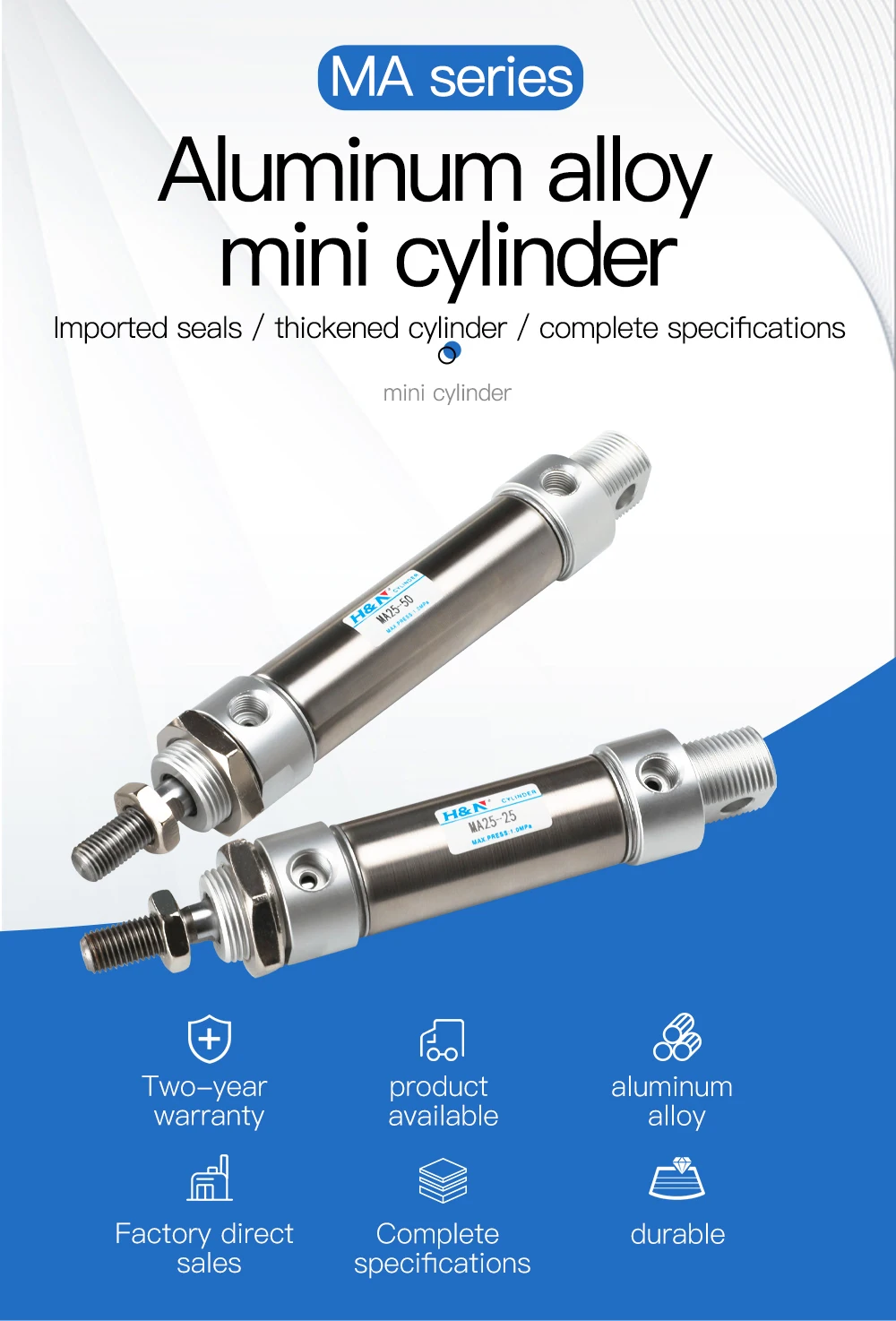 MA High Quality Mini Pneumatic Air Cylinder Double Acting Factory Cheap ...