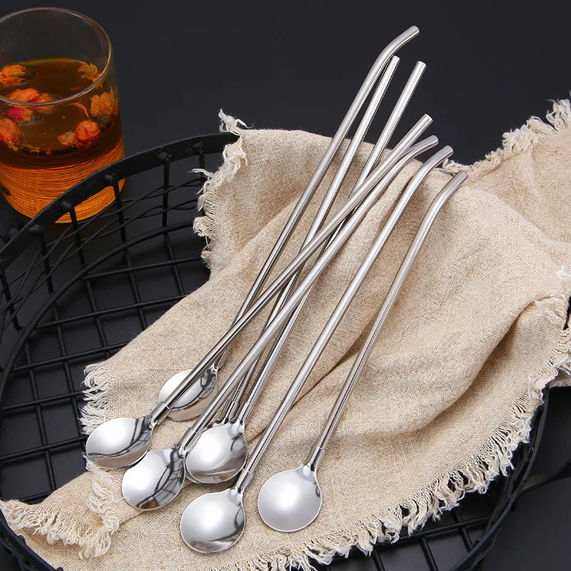 Customizable Spiral Metal Spoon Friendly Straw Spoon Reusable Stainless ...