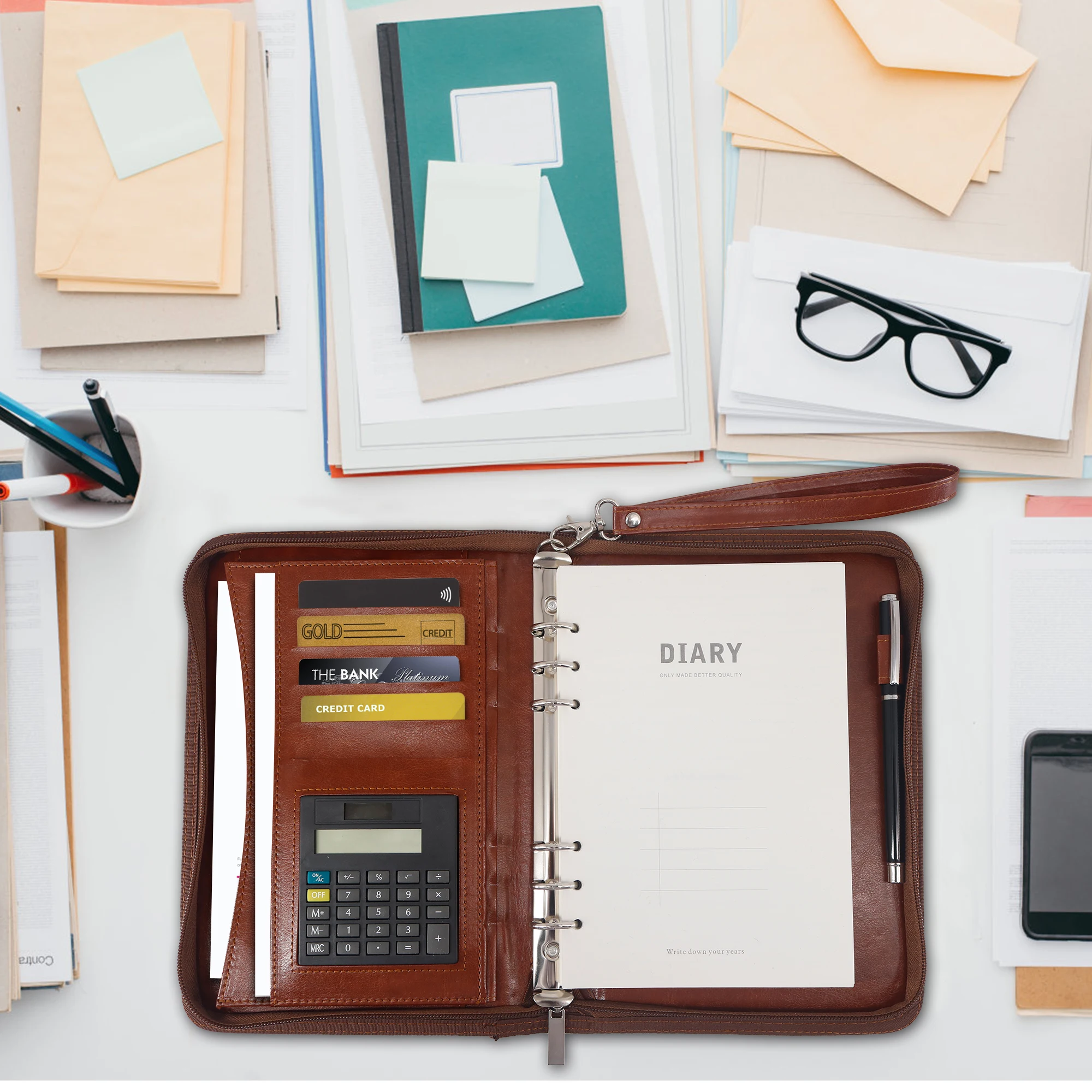 Custom A4 Size File Folder Black Brown Blue Unisex Pu Leather A5 Binder ...