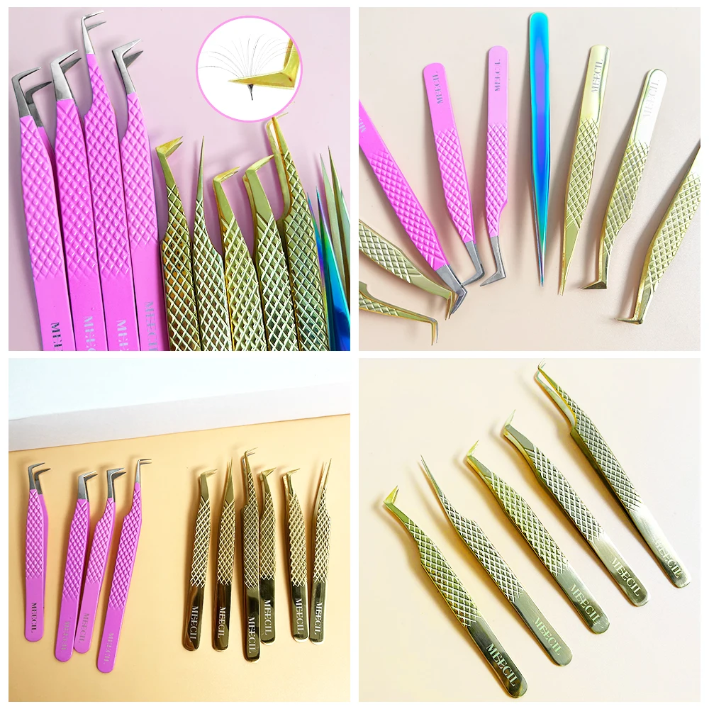 Stainless Steel Slanted Custom Lash Tweezers with Plastic Silver Fiber ...