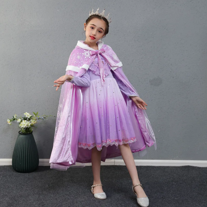 3 Colors Children Girl Princess Dress Up Costume Cloak Hooded Snowflake ...