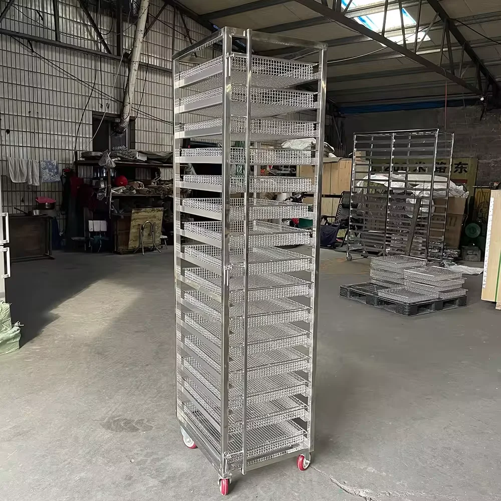 Stainless Steel Tray Rack Trolley Food Drying Box Tray Rack Trolley for ...