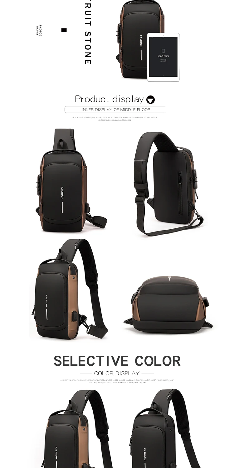 Customized Men's Chest Bag Waterproof Usb Men's Messenger Bag Anti ...