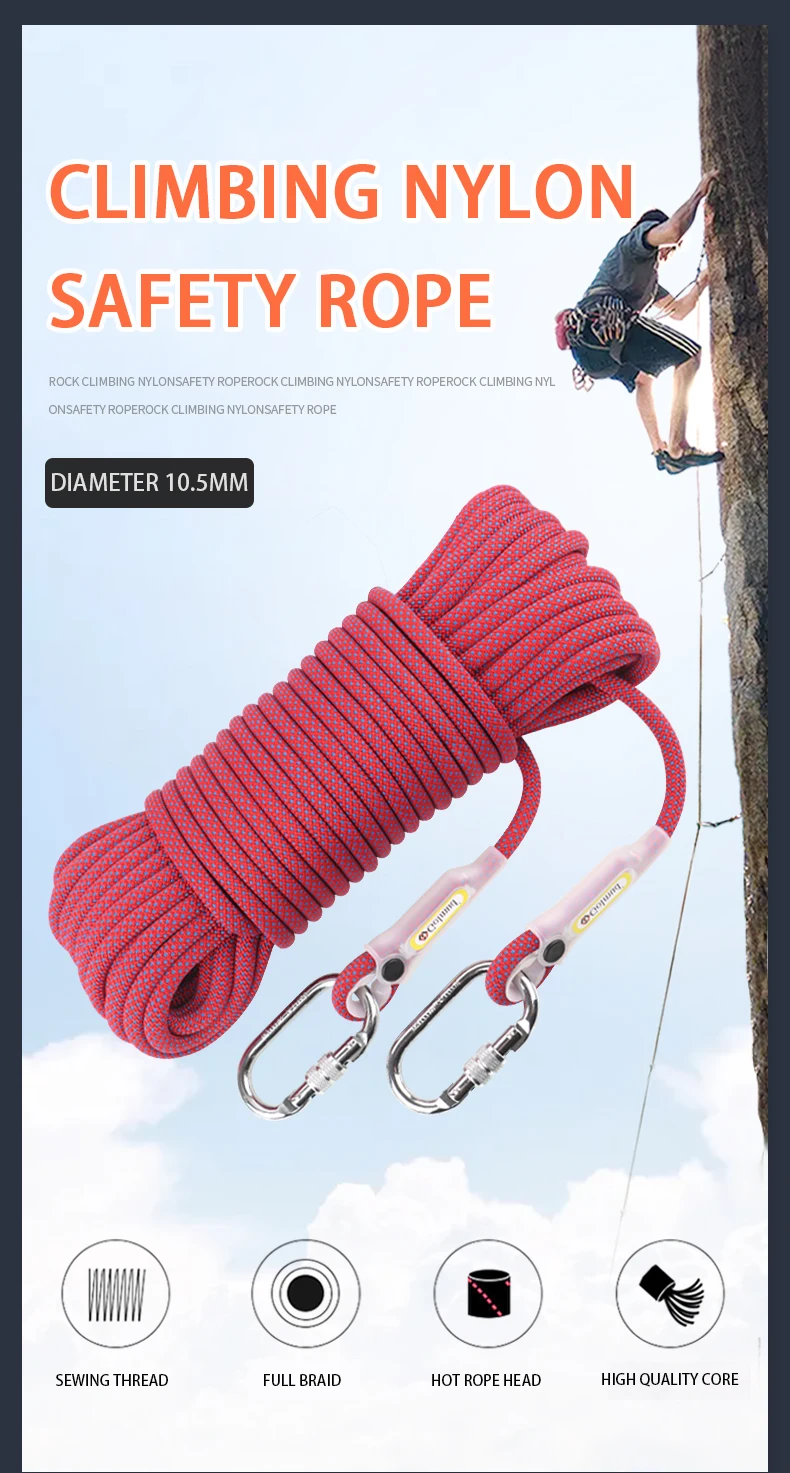 Popular 10.5mm Nylon Climbing High Altitude Operation Safety Rope - Buy ...