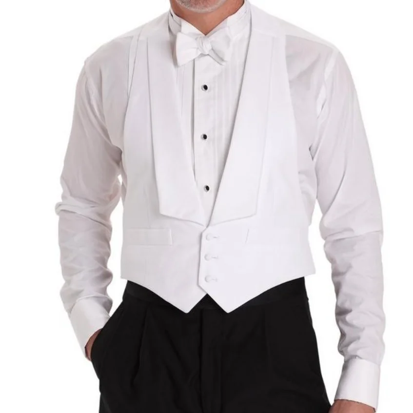 White Pique Shirt Vest & Bow Tie Set - Men's Formal Dress Shirt for ...