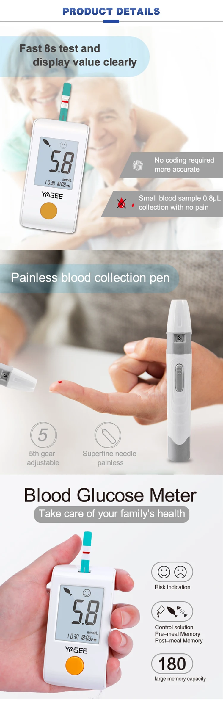 Diabetes Blood Glucose Machine/blood Sugar Glucose Testing Equipment ...