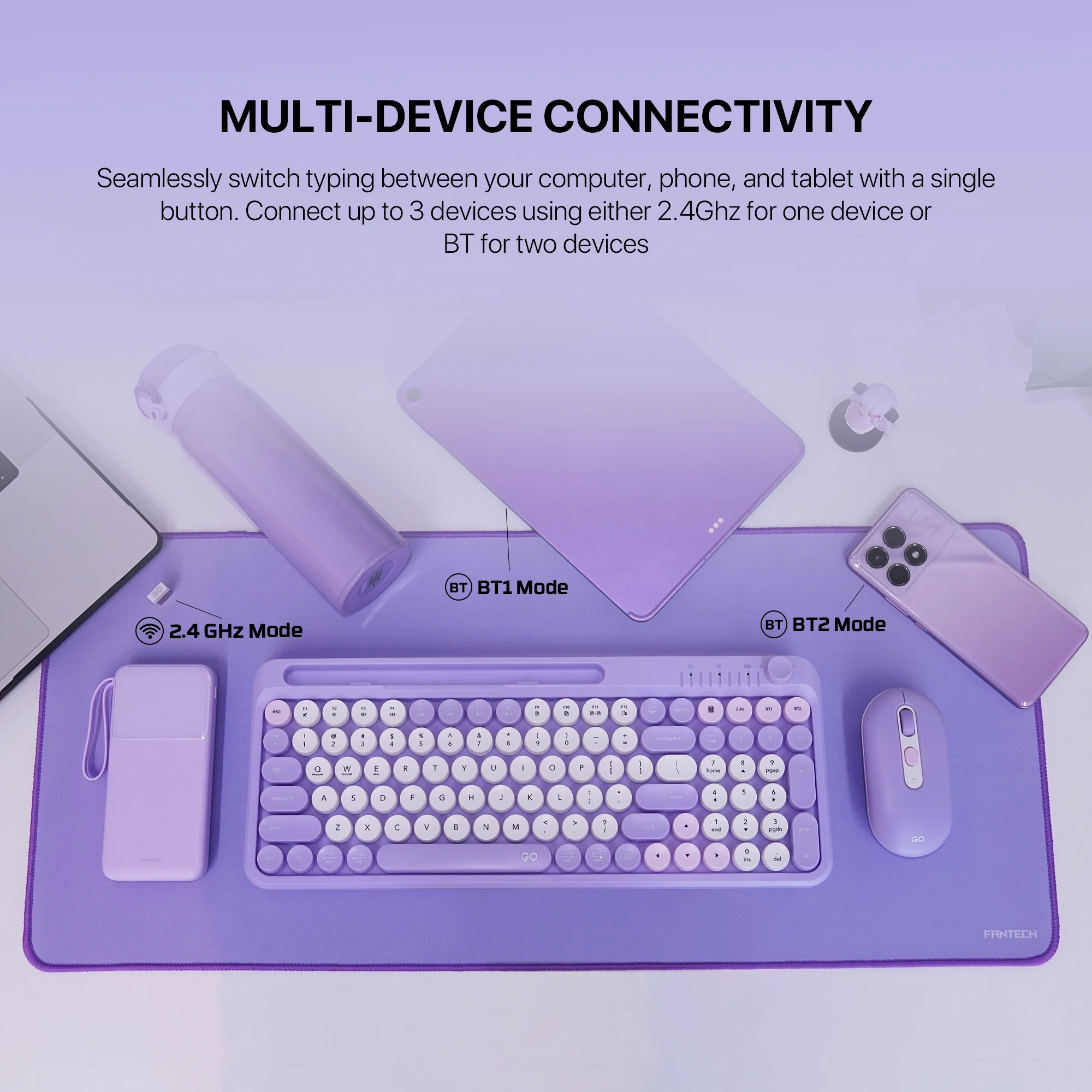 FANTECH GO MOCHI 101 WK899 Wireless Keyboard and Mouse Combo with Phone ...