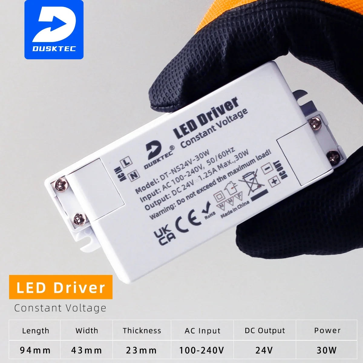 DUSKTEC LED Driver - 30W, 24V, 1.25A Constant Voltage Power Supply