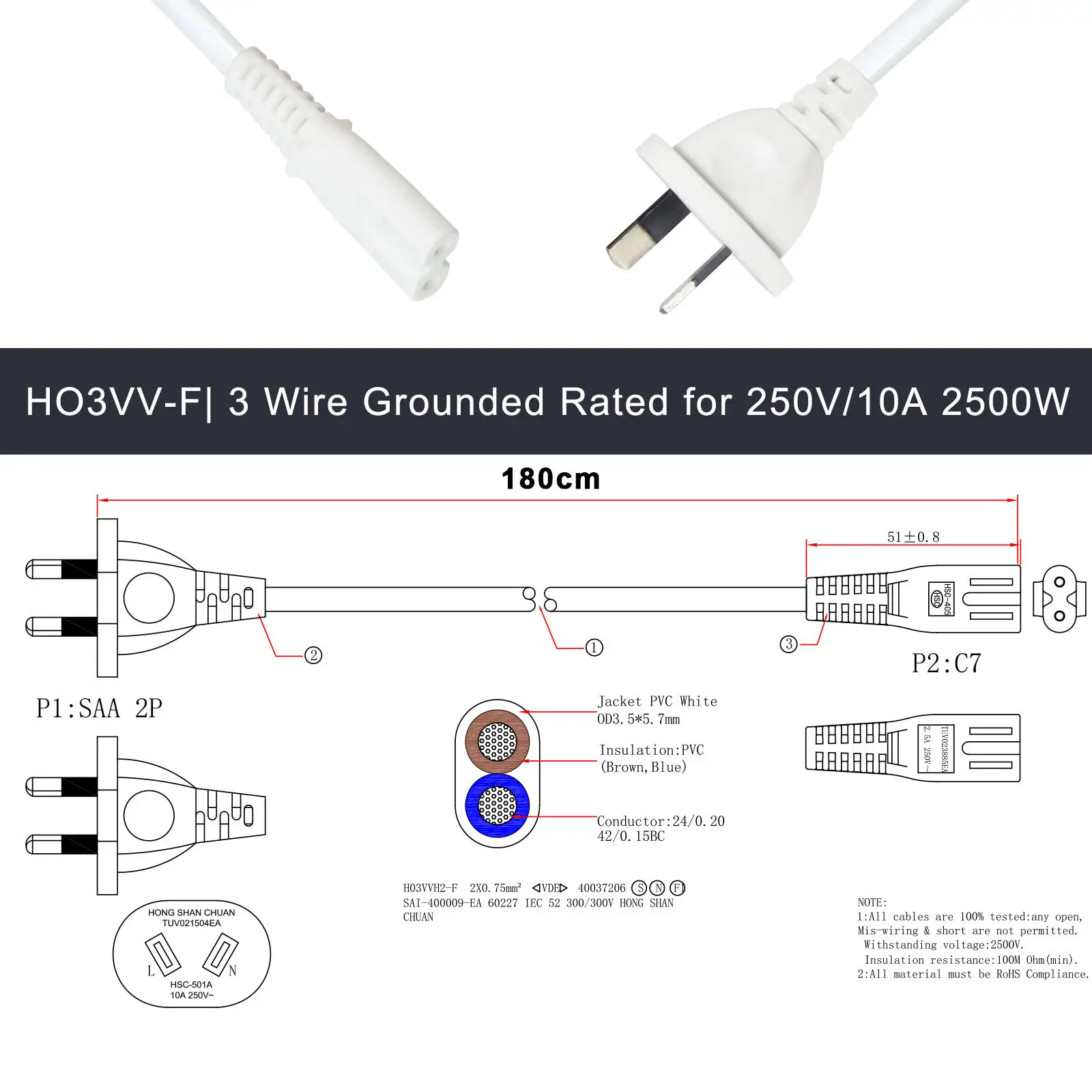 Heavy Duty Saa To Iec C7 Socket Ac Tv Ac Cord 220/240v Electric ...