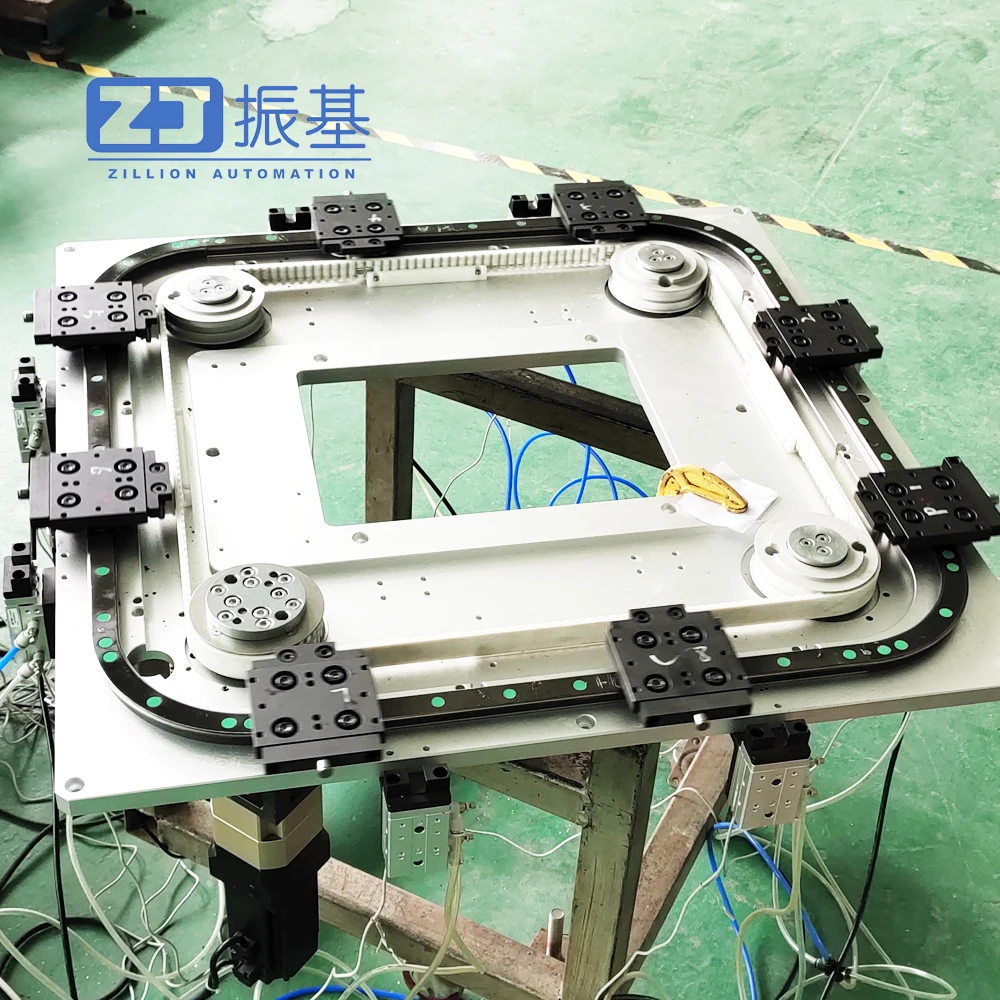 Circular guide rail conveyor system for synchronous belt drive plate ...