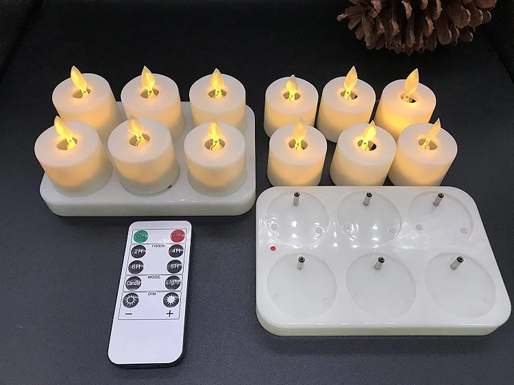 Flickering Flameless Rechargeable Wax Led Tea Light Candles With Moving ...