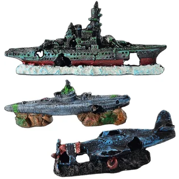 Resin Mini Bubble Sunken Plane Submarine Fish Tank Aquarium Ornament ...
