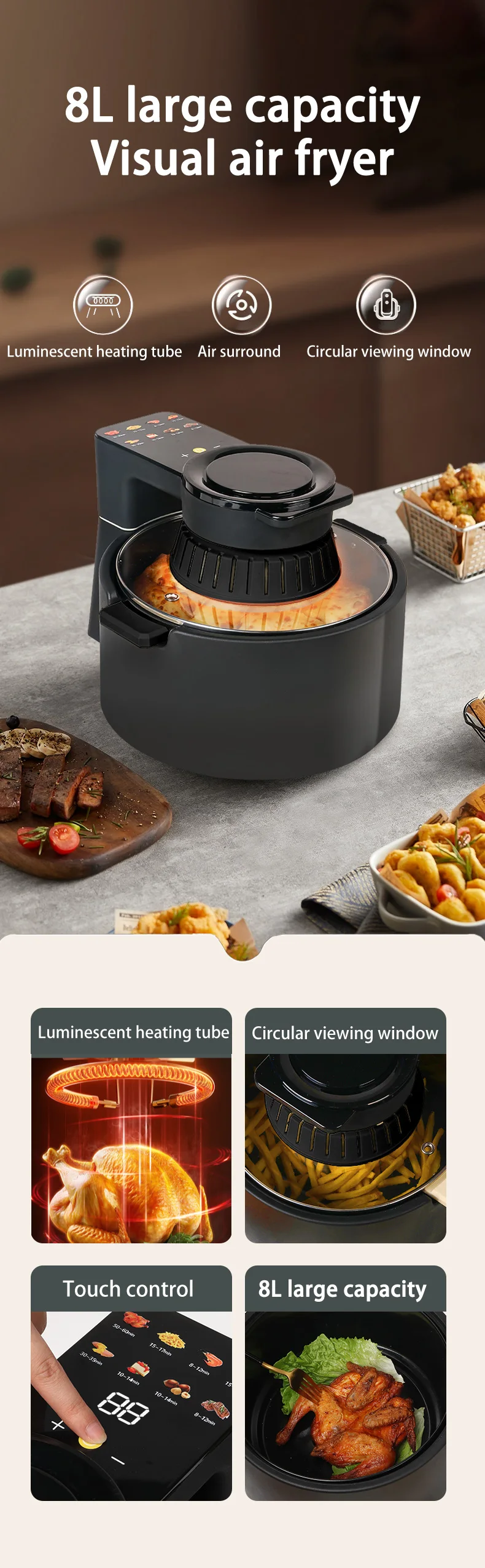 New 8l Smart Air Fryer Oven Digital Electric Air Fryer Multifuncional ...