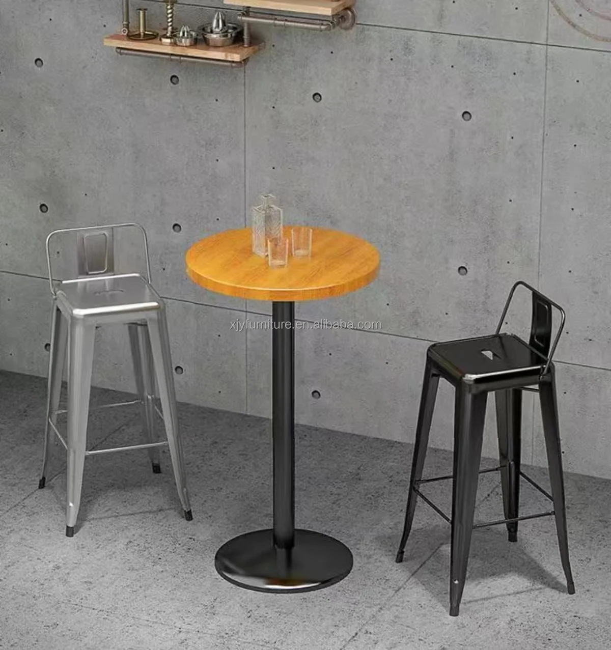 Industrial Style Wrought Iron Bar Chair Light Luxury Solid Wood Bar ...