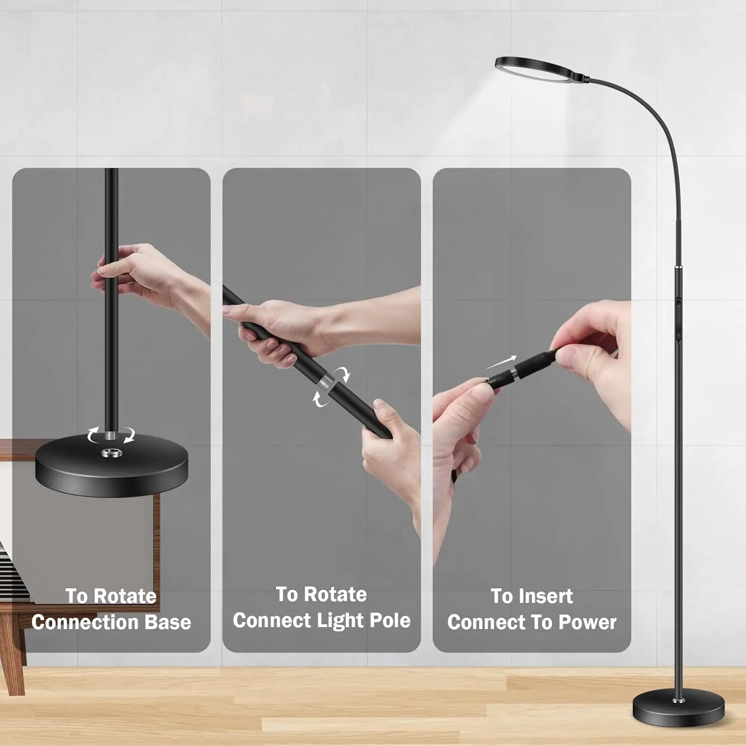Flexible Gooseneck Floor Standing Reading Light Dimmable LED Floor Lamp ...